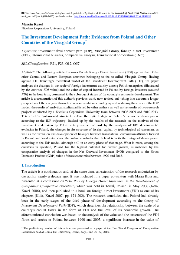 (PDF) The Investment Development Path: Evidence from Poland and Other ...