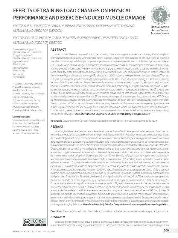 (PDF) EFFECTS OF TRAINING LOAD CHANGES ON PHYSICAL PERFORMANCE AND ...