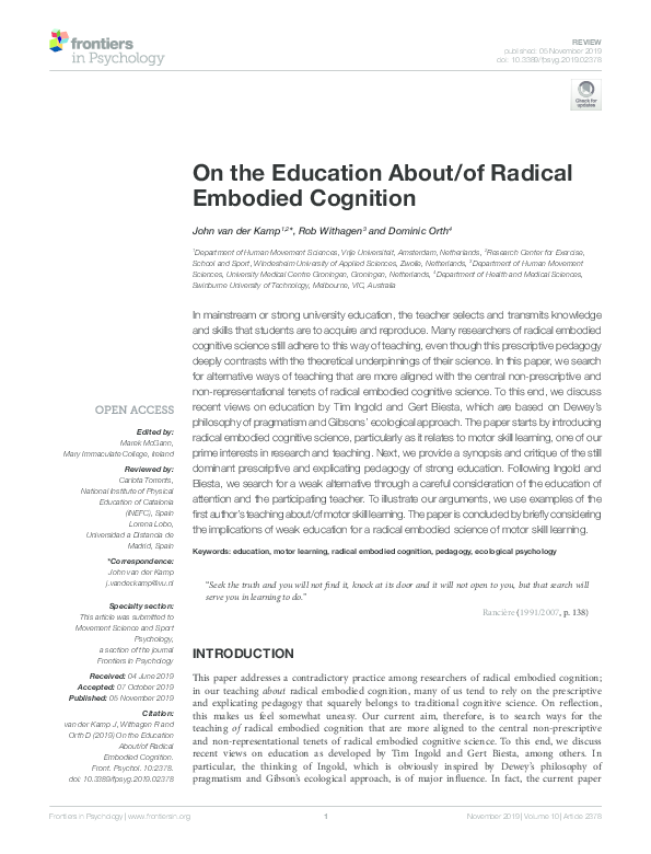 (PDF) On the education about/of radical embodied cognition