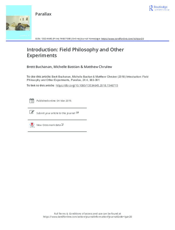 (PDF) Introduction: Field Philosophy and Other Experiments Introduction ...