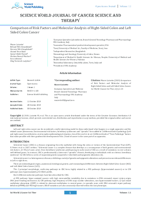 Pdf Comparison Of Risk Factors And Molecular Analysis Of Right Sided