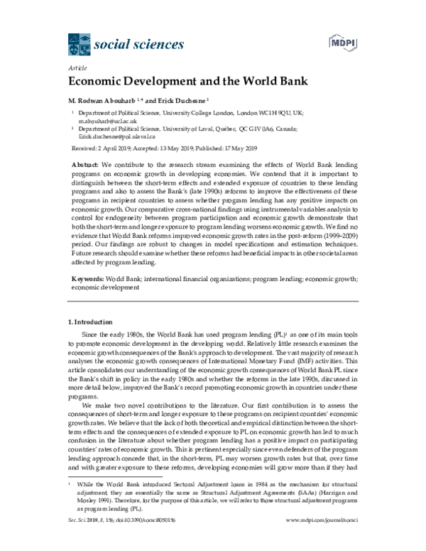 (PDF) Economic Development and the World Bank