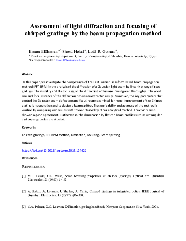 (PDF) Assessment of light diffraction and focusing of chirped gratings ...