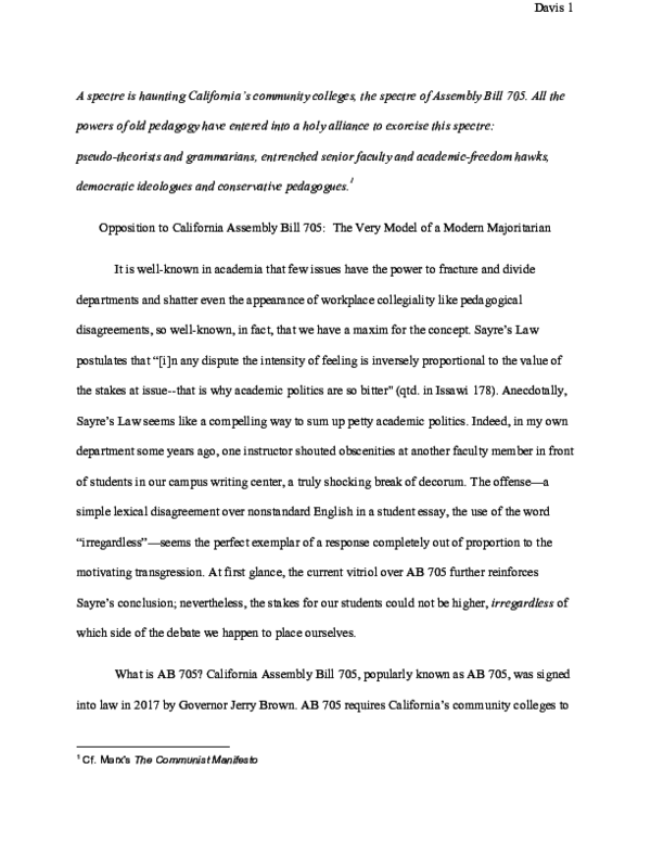 (PDF) Opposition to California Assembly Bill 705: The Very Model of a ...
