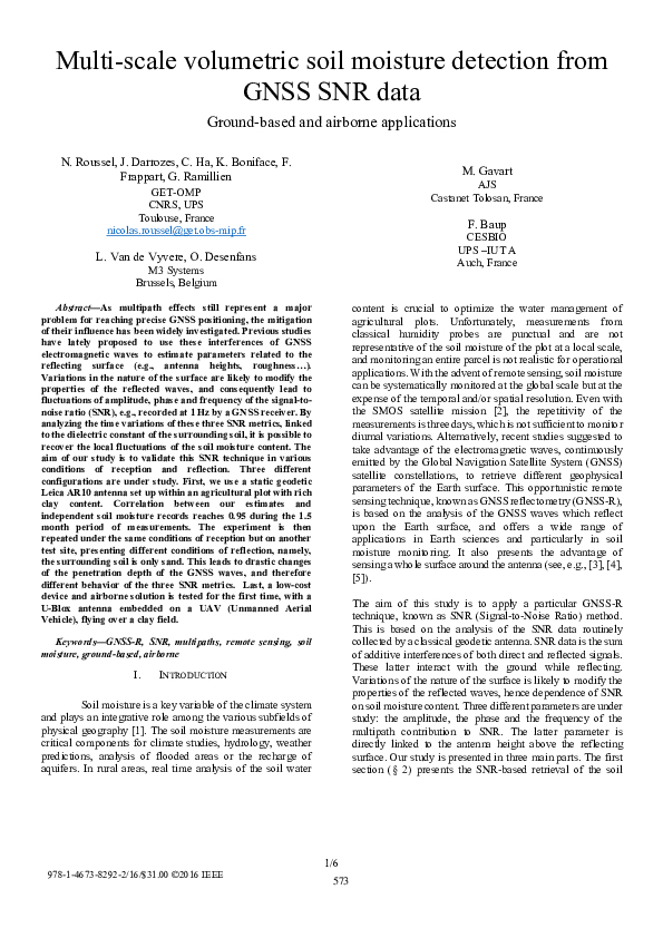 (PDF) Multi-scale volumetric soil moisture detection from GNSS SNR data Ground-based and ...