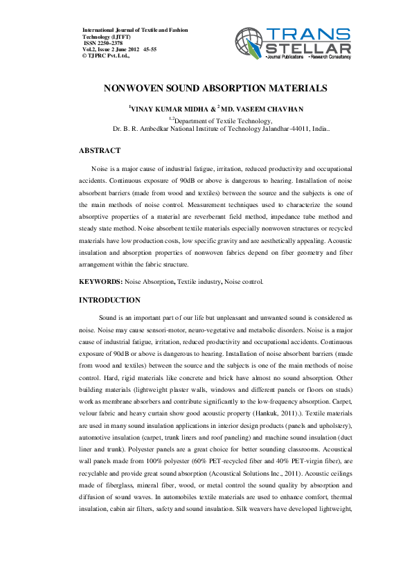 (PDF) NONWOVEN SOUND ABSORPTION MATERIALS