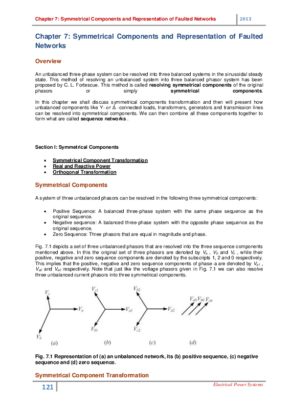 (PDF) Chapter 7: Symmetrical Components and Representation of Faulted Networks Chapter 7 ...