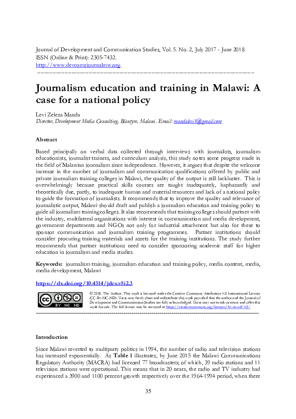 PDF Journalism Education And Training In Malawi A Case For A pdf-journalism-education-and-training-in-malawi-a-case-for-a