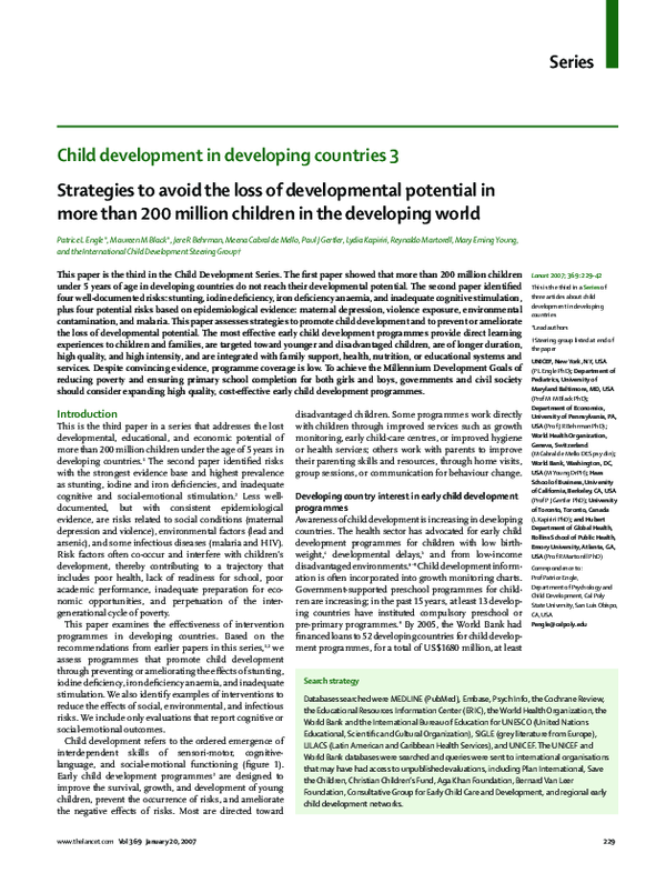 (PDF) Child development in developing countries 3 Strategies to avoid ...