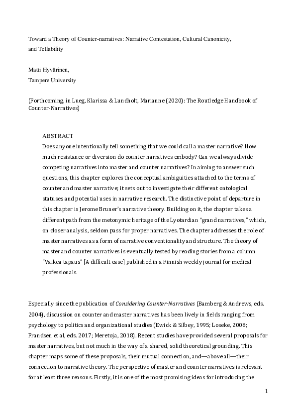 (DOC) Toward a Theory of Counter-Narrative: Narrative Contestation ...