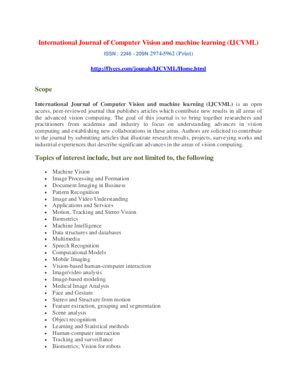 (DOC) Advancements in Vision Computing: IJCVML Overview