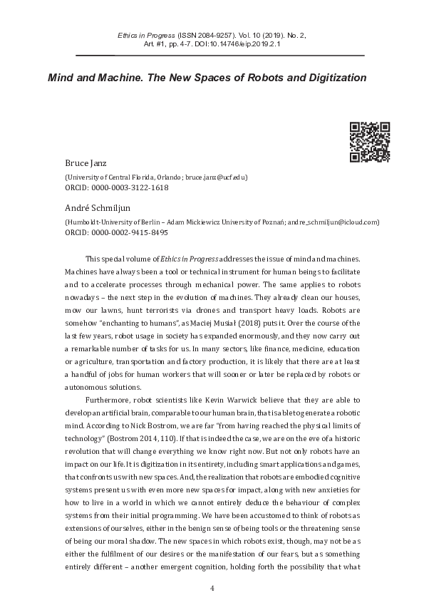 (PDF) Mind and Machine. The New Spaces of Robots and Digitization
