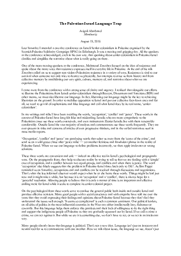 (PDF) The Palestine-Israel Language Trap
