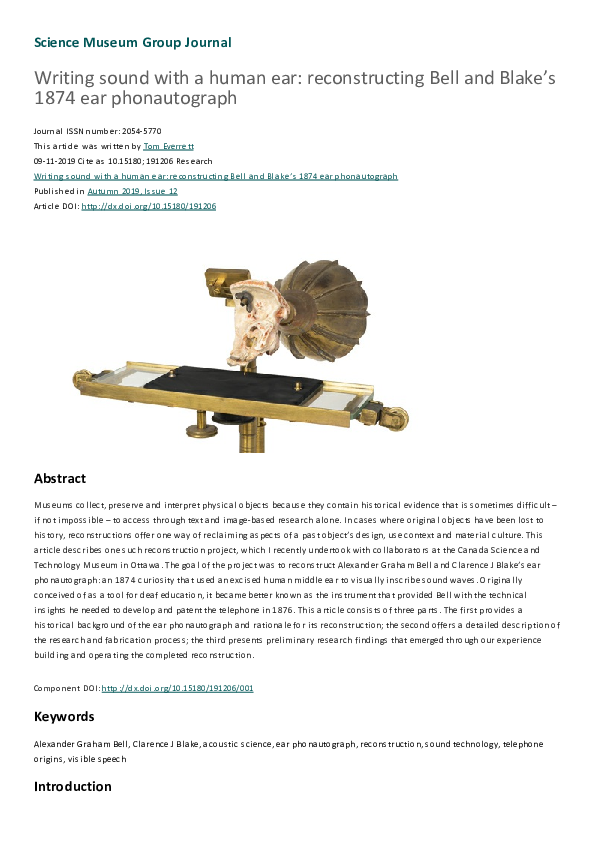 (PDF) Writing sound with a human ear: reconstructing Bell and Blake’s ...