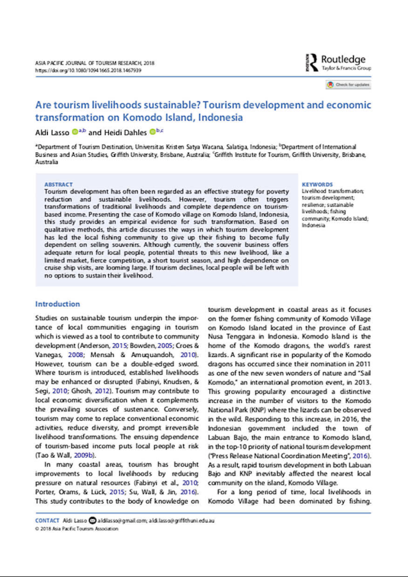 (PDF) Are tourism livelihood sustainable? Tourism development and ...