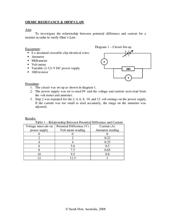 (PDF) Ohmic Resistance and Ohm s Law