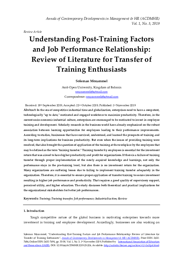 (PDF) Understanding Post-Training Factors and Job Performance ...