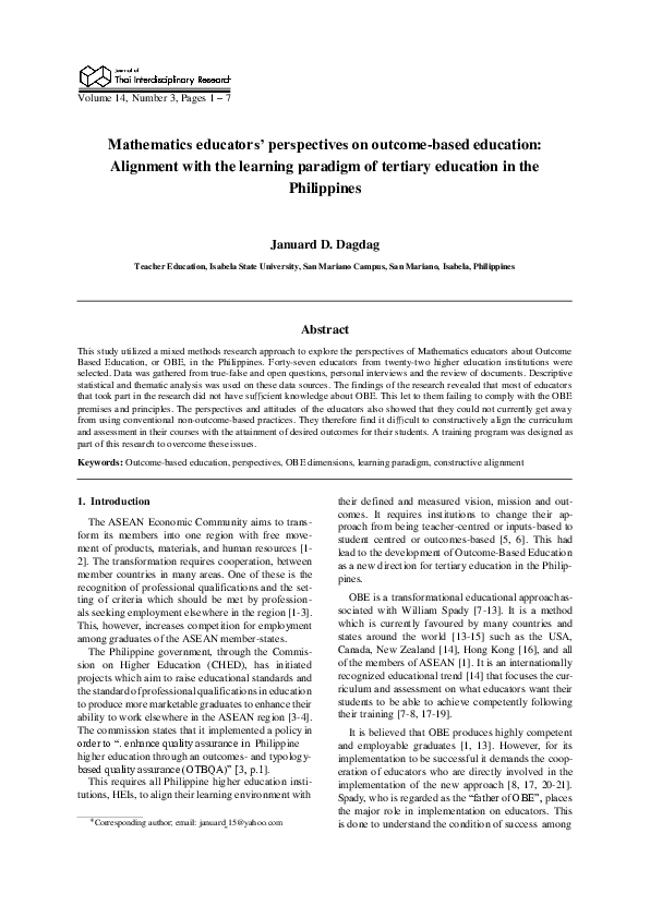 (PDF) Mathematics educators' perspectives on outcome-based education ...