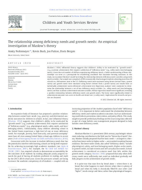 (PDF) The relationship among deficiency needs and growth needs: An ...