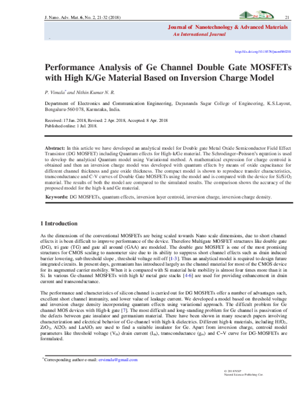 (PDF) Performance Analysis of Ge Channel Double Gate MOSFETs with High K/Ge Material Based on ...