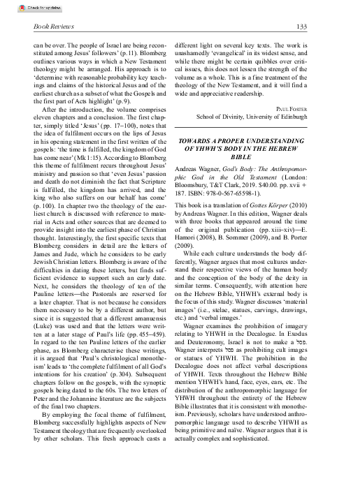 (PDF) God's Body: The Anthropomorphic God in the Old Testament by ...