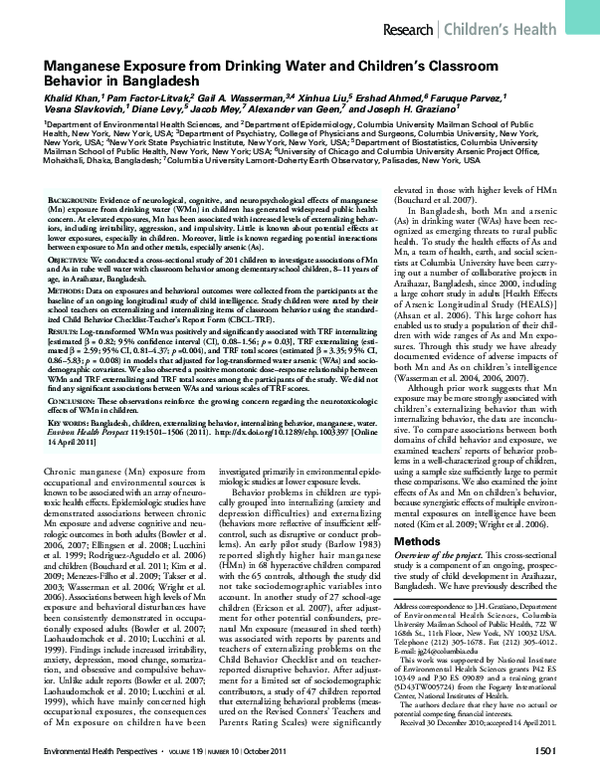 (PDF) Manganese Exposure from Drinking Water and Children’s Classroom ...