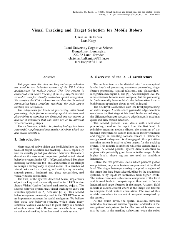 (PDF) Visual tracking and target selection for mobile robots