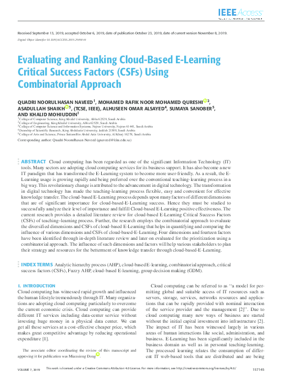 (PDF) Evaluating and Ranking Cloud-Based E-Learning Critical Success Factors (CSFs) Using ...