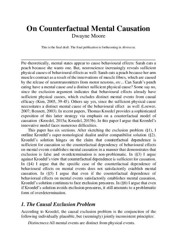 (PDF) On Counterfactual Mental Causation