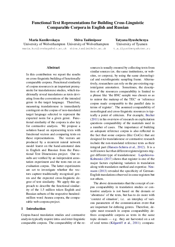 (PDF) Functional Text Representations for Building Cross-Linguistic Comparable Corpora in ...