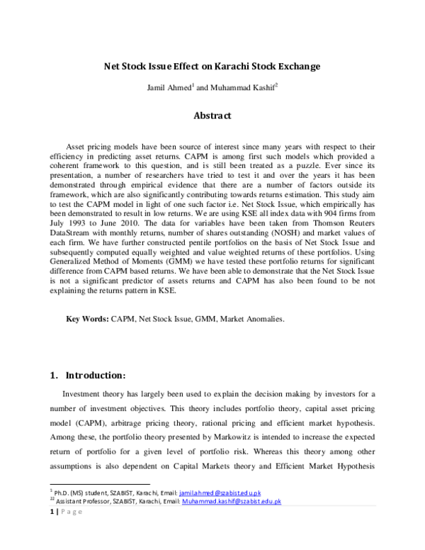(PDF) Net Stock Issue Effect on Karachi Stock Exchange