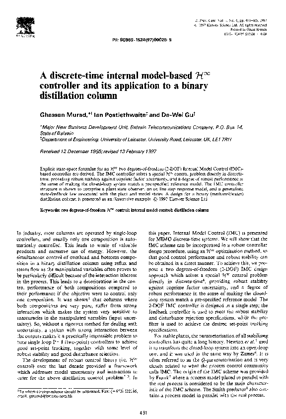 Pdf A Discrete Time Internal Model Based H∞ Controller And Its