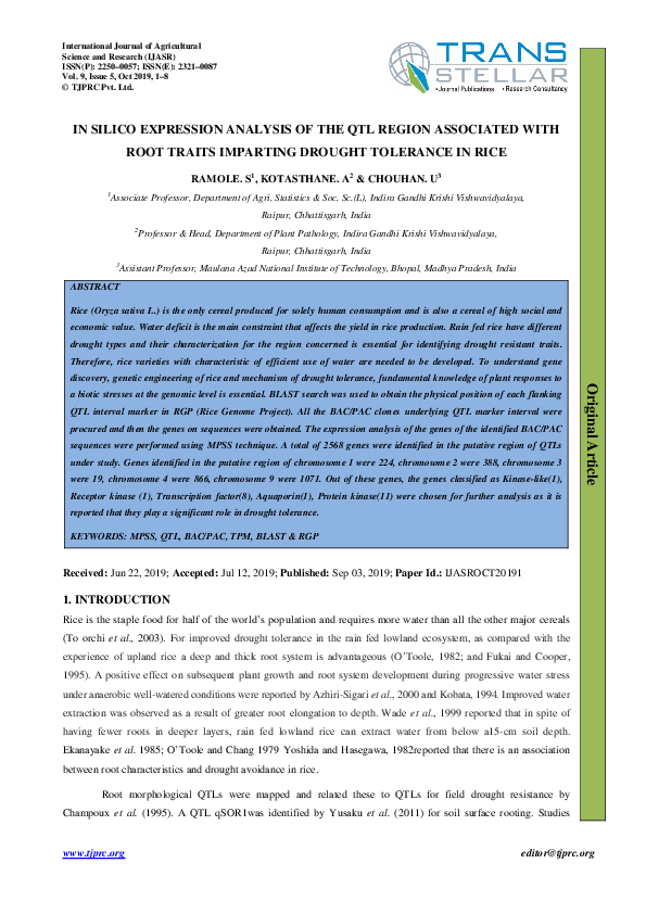 (PDF) IN SILICO EXPRESSION ANALYSIS OF THE QTL REGION ASSOCIATED WITH ...