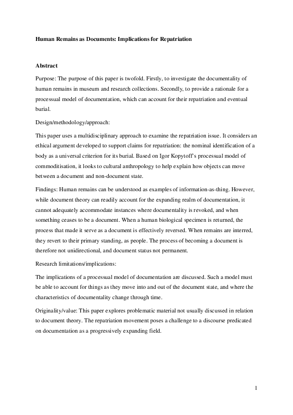 (PDF) Human Remains as Documents: Implications for Repatriation | Jim ...