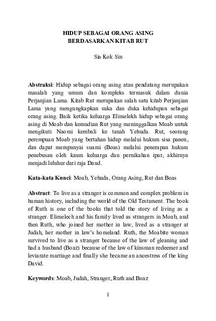 (PDF) HIDUP SEBAGAI ORANG ASING BERDASARKAN KITAB RUT