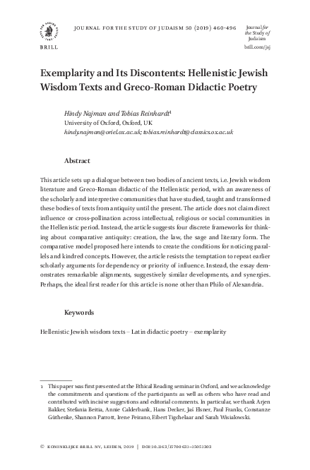 (PDF) Exemplarity and Its Discontents: Hellenistic Jewish Wisdom Texts ...