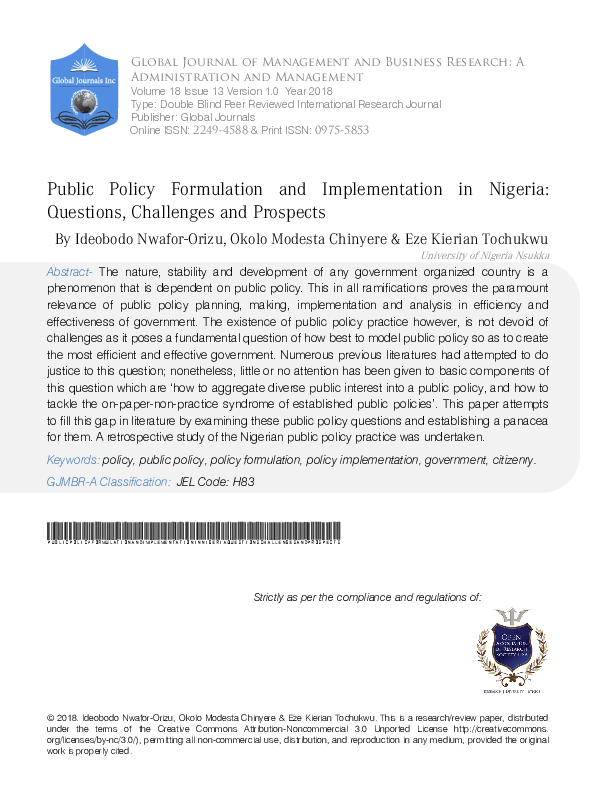 (PDF) Public Policy Formulation and Implementation in Nigeria ...