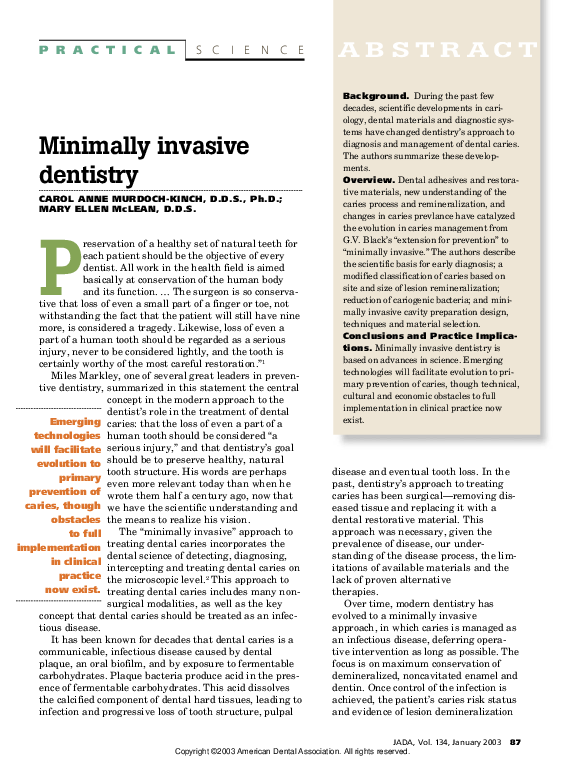 (PDF) Minimally invasive dentistry