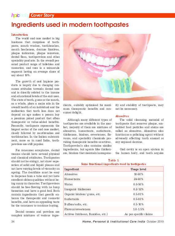 (PDF) Ingredients used in modern toothpastes