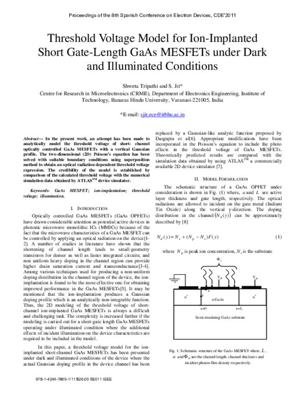 (PDF) Threshold Voltage Model for Ion Implanted Short Gate Length GaAs ...