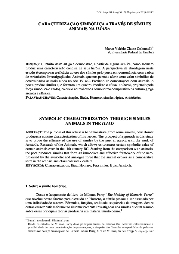 (PDF) CARACTERIZAÇÃO SIMBÓLICA ATRAVÉS DE SÍMILES ANIMAIS NA ILÍADA ...