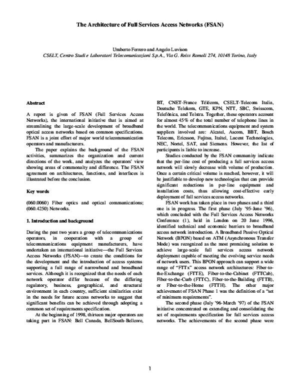 (PDF) The architecture of Full Services Access Networks (FSAN)