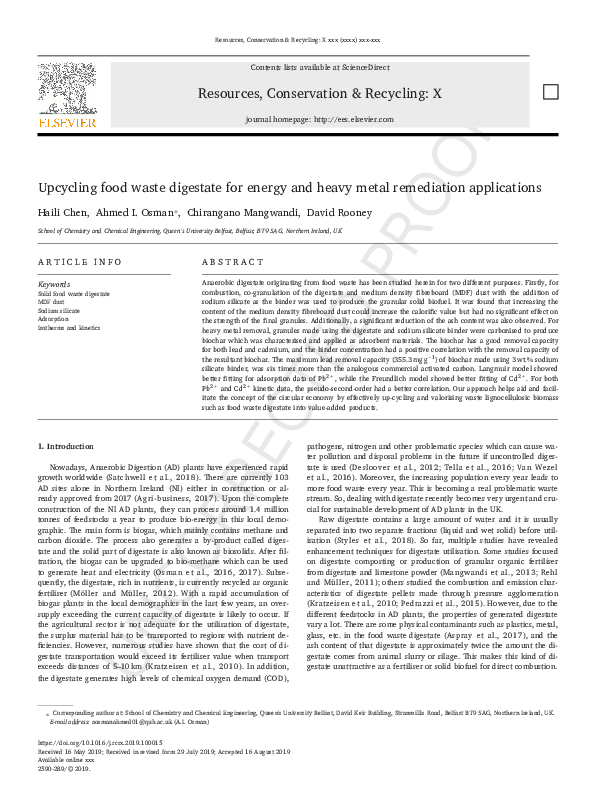 (PDF) Upcycling food waste digestate for energy and heavy metal ...