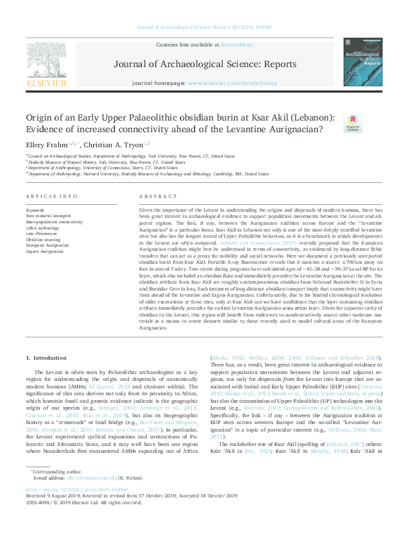 (PDF) Origin of an Early Upper Palaeolithic obsidian burin at Ksar Akil ...