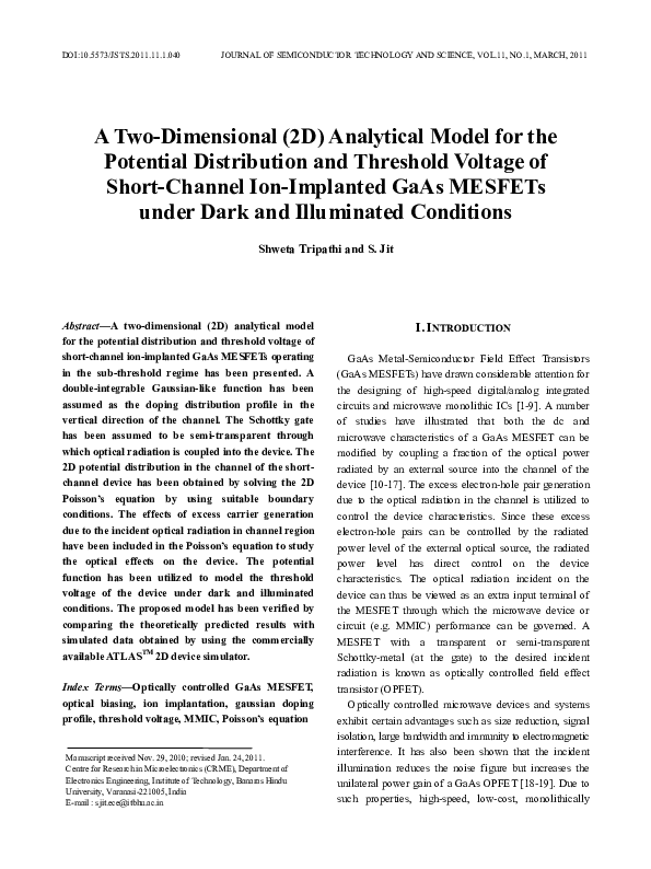 Pdf A Two Dimensional 2d Analytical Model For The Potential