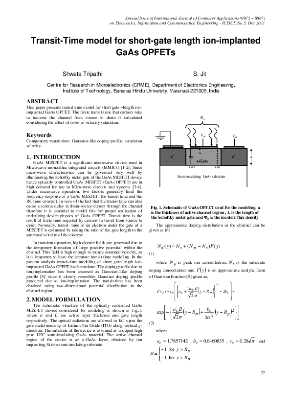 (PDF) Transit Time model for short gate length ion implanted GaAs OPFETs