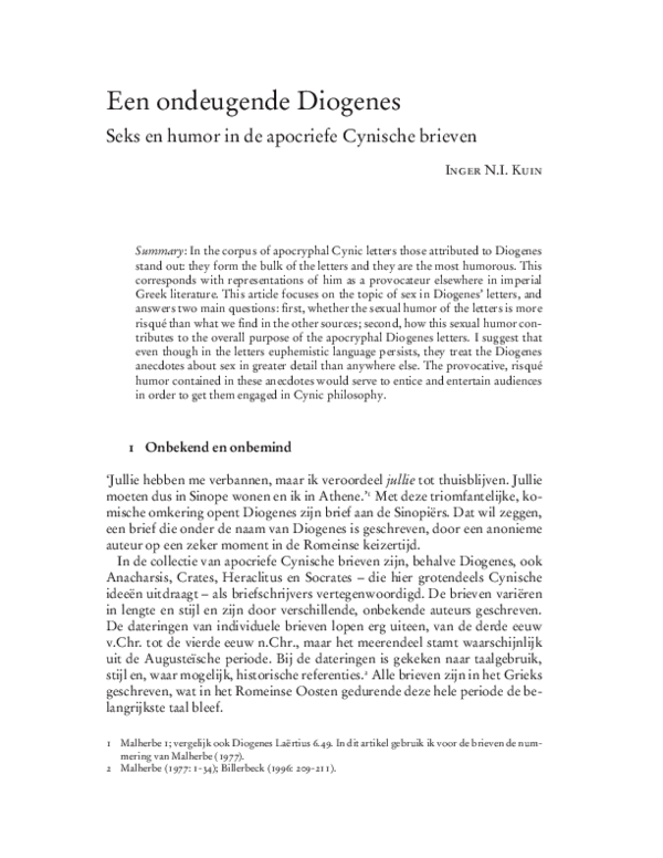 (PDF) Een ondeugende Diogenes. Seks en humor in de apocriefe Cynische ...