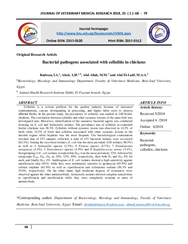(PDF) Bacterial pathogens associated with cellulitis in chickens