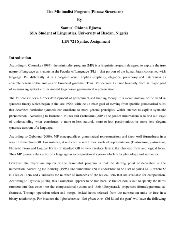 Pdf The Minimalist Program Phrase Structure