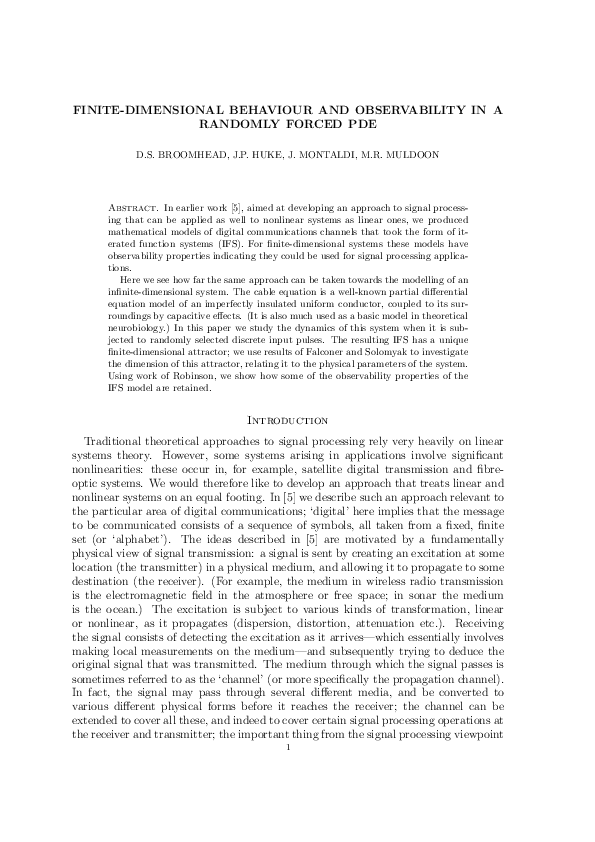 (PDF) Finite-dimensional behaviour and observability in a randomly forced PDE